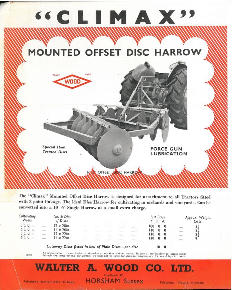 Walter A Wood - Disc Harrow Climax Brochure