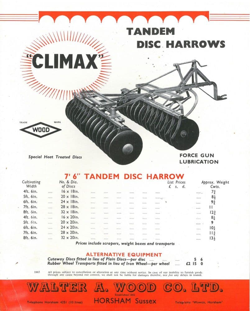 Walter A Wood - Disc Harrow Climax Brochure