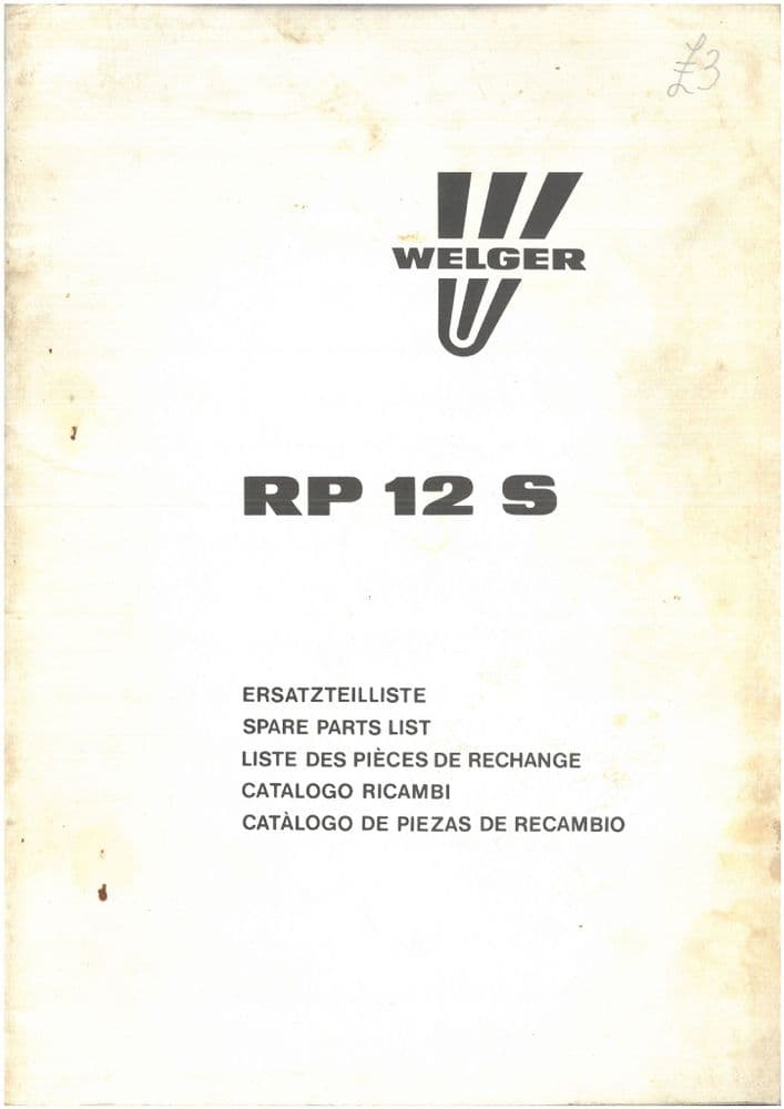 Welger Round Baler RP12S Parts Manual - ORIGINAL