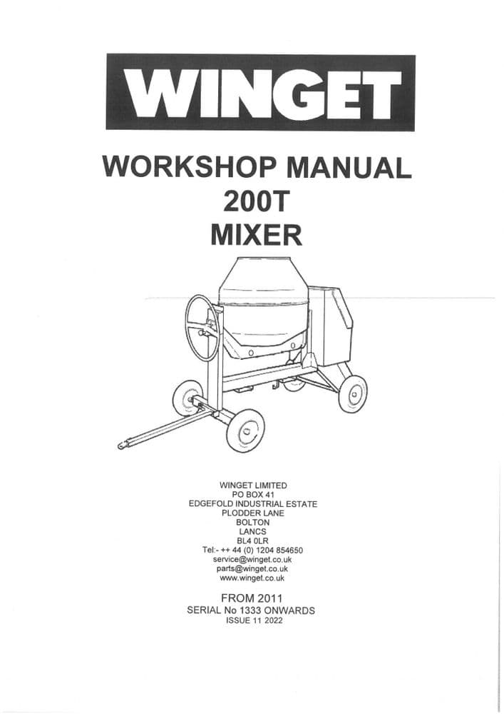 Winget Concrete Mixer 200T Workshop Service Repair Manual