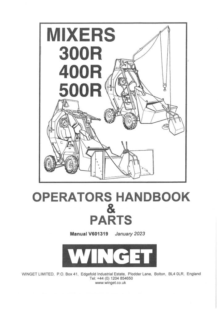 Winget Concrete Mixer 300R 400R 500R Operators Manual and Parts list