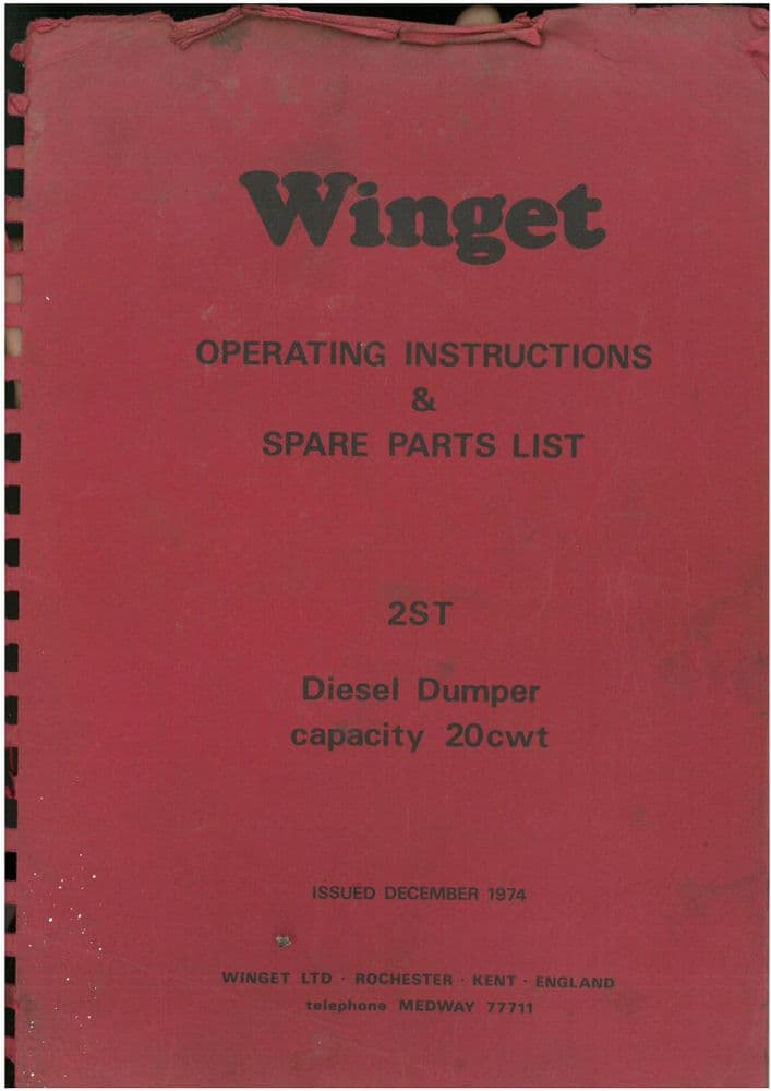 Winget Diesel Dumper 2ST Capacity 20 cwt Operators & Parts Manual