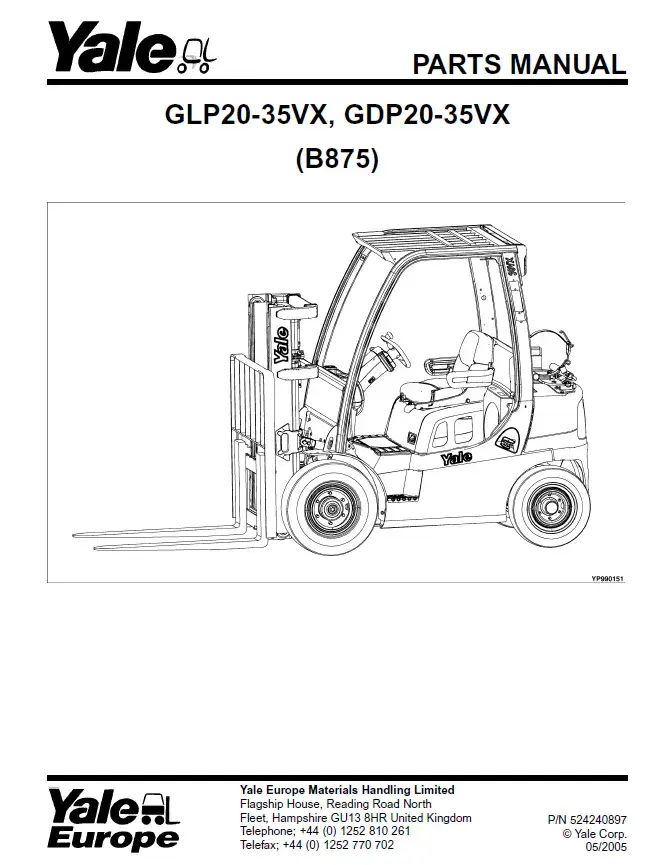 Yale Forklift GLP20-35VX GDP20-35VX Parts Manual