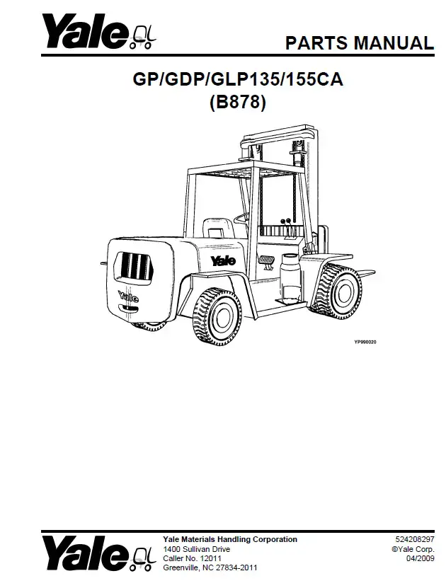 Yale Forklift GP/GDP/GLP135/155CA Parts Manual
