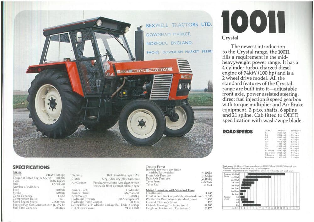 Zetor Crystal 10011 Tractor Brochure - Inc Road Speeds
