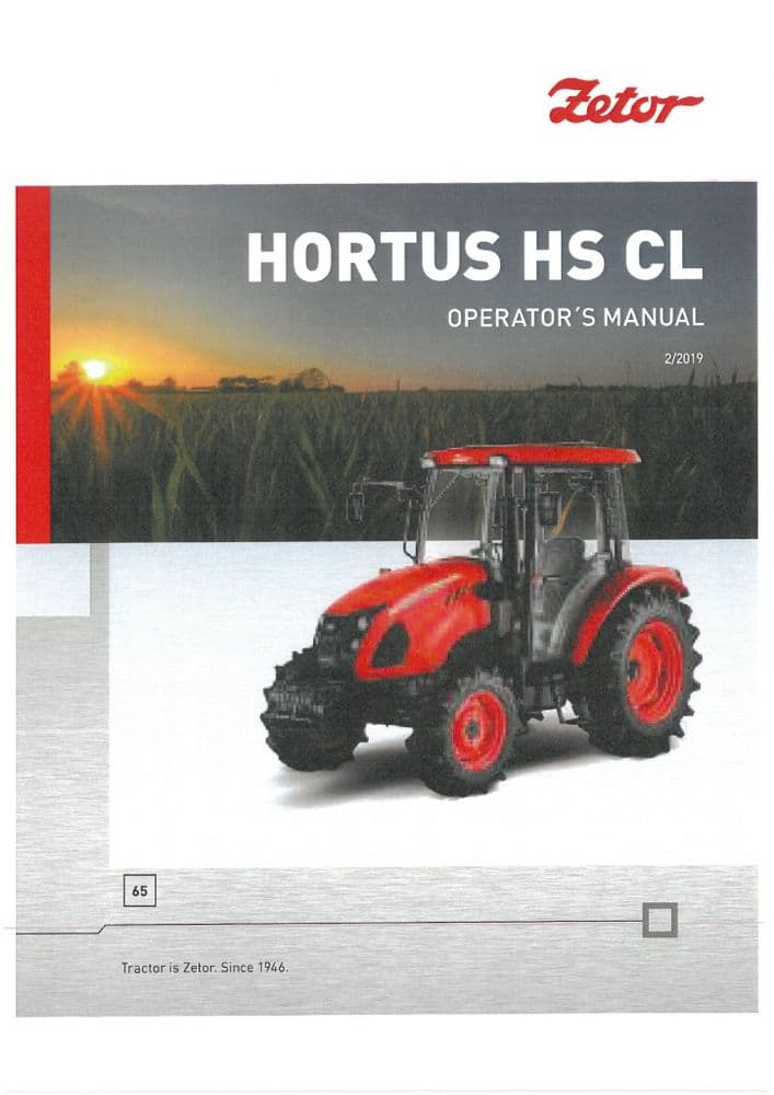 Zetor Tractor Hortus HS CL 65 Operators Manual