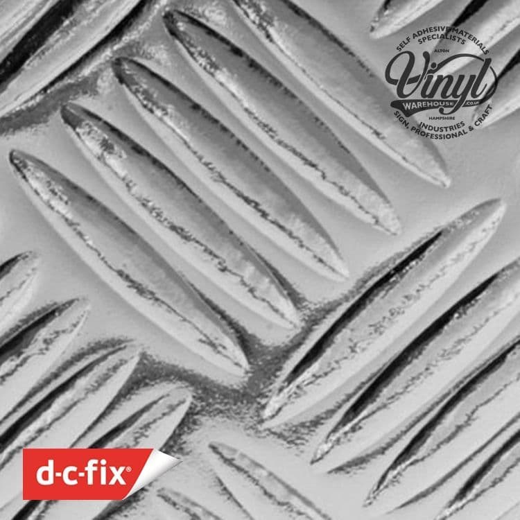 Textured Embossed Gloss Chequer Plate Silver Sticky Vinyl 340-0060 45cm ...