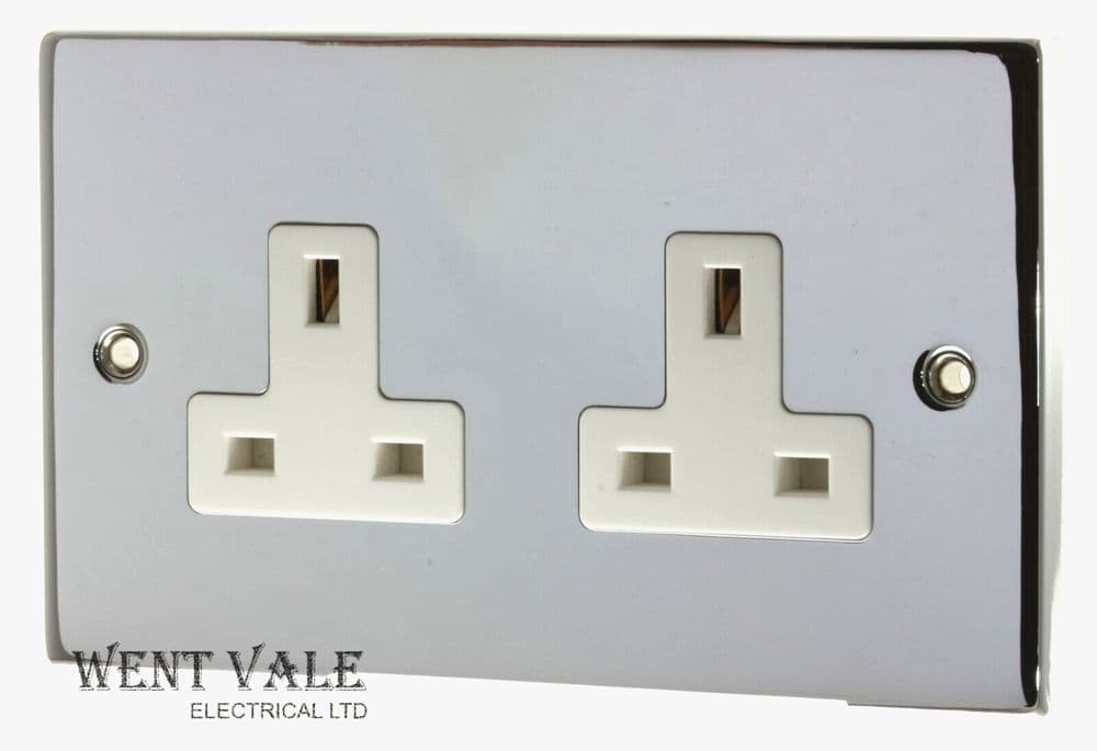 Click Caernarfon Chrome - 13a Twin Unswitched Socket Outlet in Polished ...