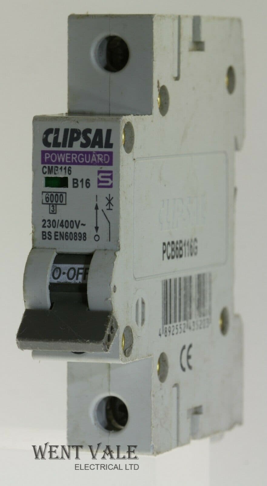 Clipsal Powerguard CMB16-PCB6B116G - 16a Type B Single Pole MCB Used