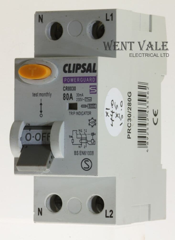 Clipsal Powerguard - CR8030 - 80a 30mA Double Pole Class AC RCD Used