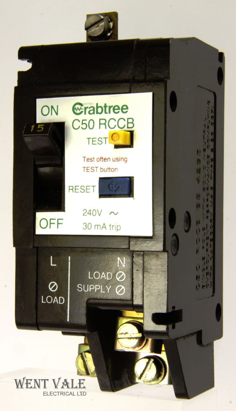 Crabtree C50 - 5115/030 - 15a Type 2 Single Pole Neutral RCCB Used
