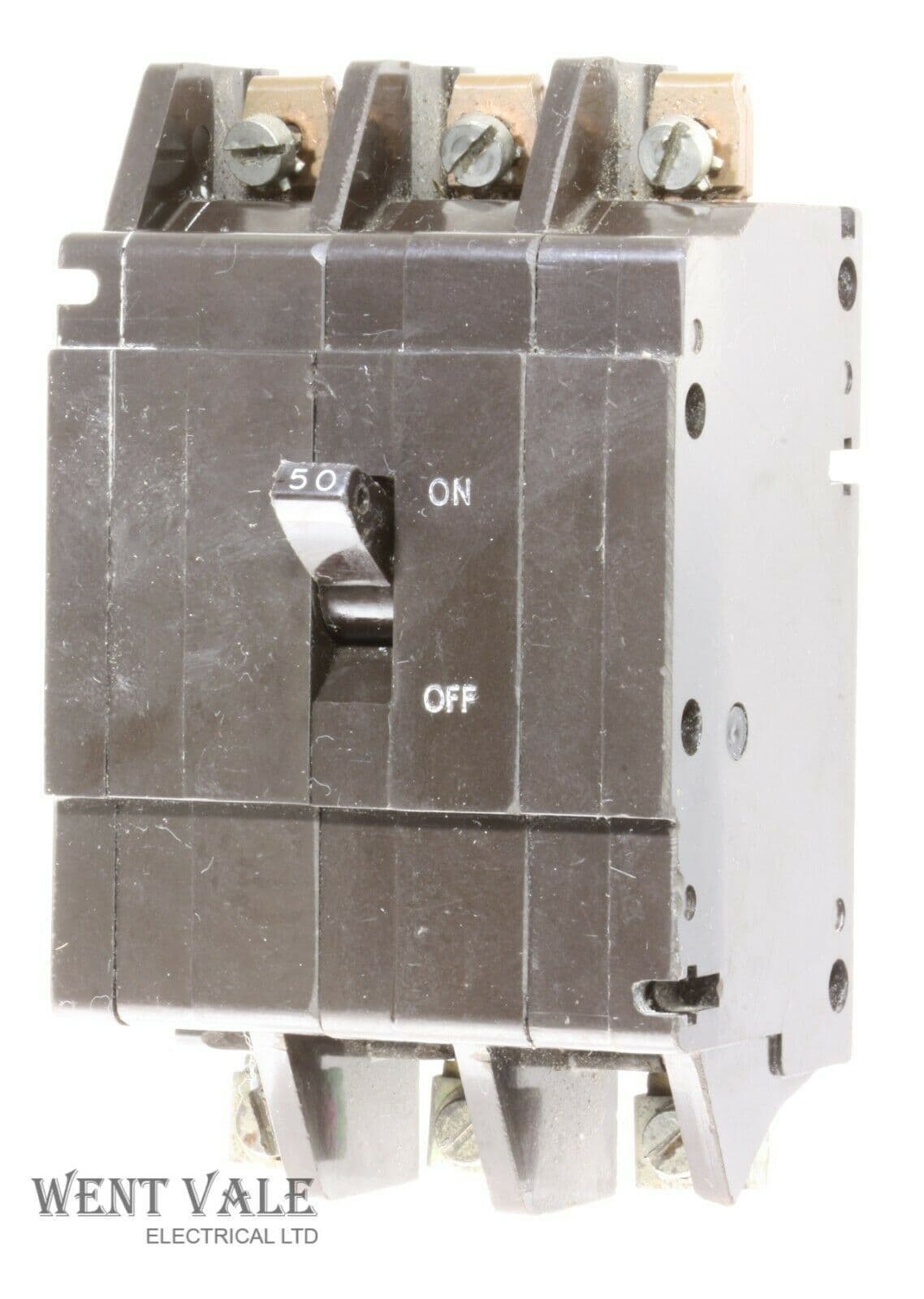 Crabtree C50 - 53/50 - 50a Type 2 Triple Pole MCB Used