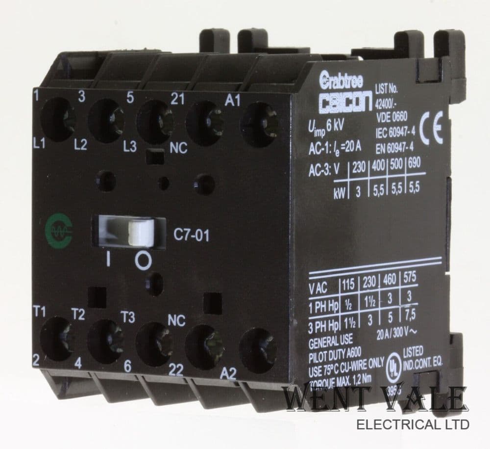 Crabtree Ceicon - 42400/YB C7-01 - 20a 4 Pole Mini Contactor 220/240v ...