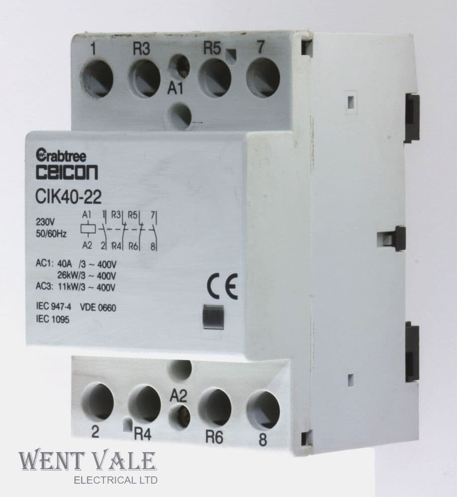 Crabtree Ceicon - CIK40-22 - 40a 4 Pole Contactor 2 NO 2 NC Contacts ...
