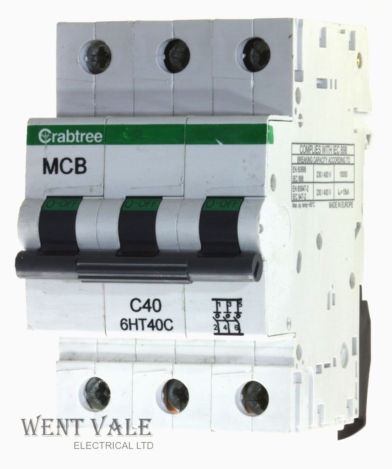 Crabtree Loadstar - 6HT40C - 40a Type C Triple Pole MCB New