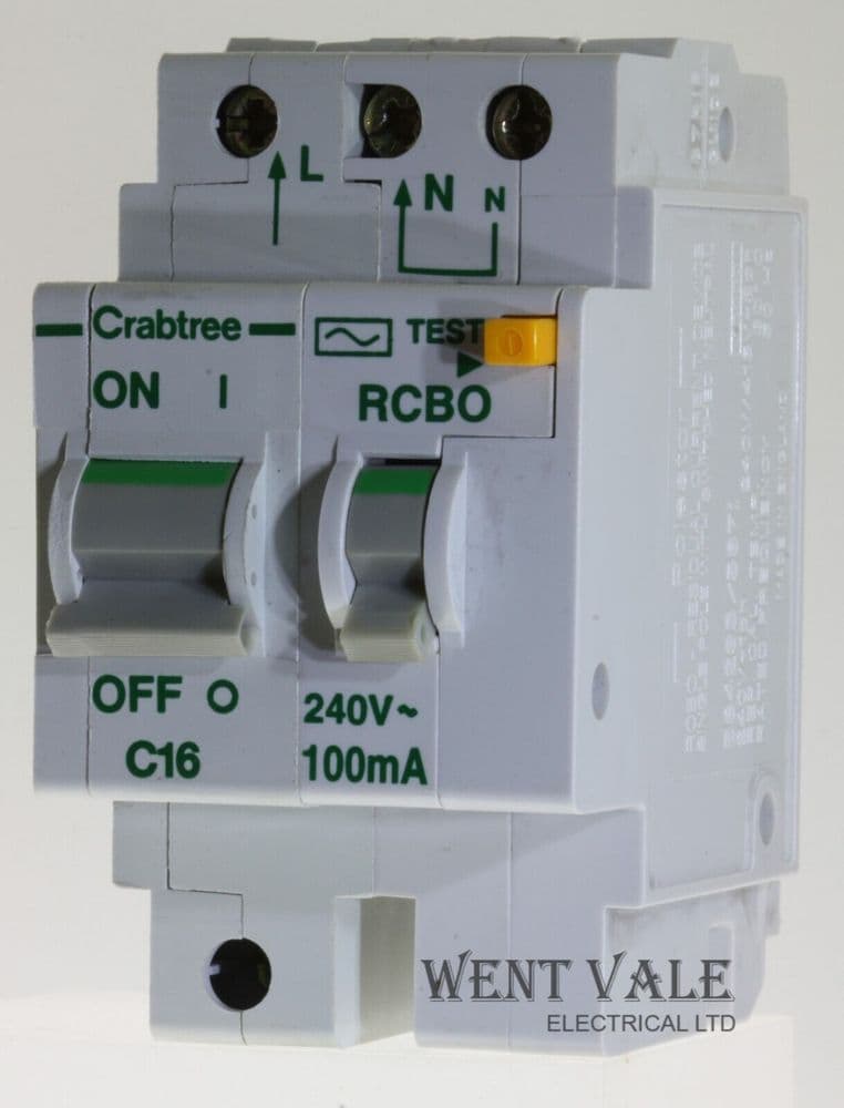 Crabtree Polestar 602C/16100 - 16a 100mA Type C Double Pole RCBO Unused