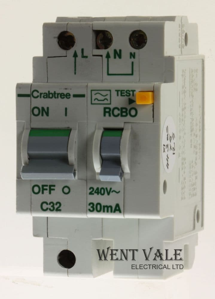 Crabtree Polestar - 602C/323 - 32a 30mA Type C Double Pole Class A RCBO ...