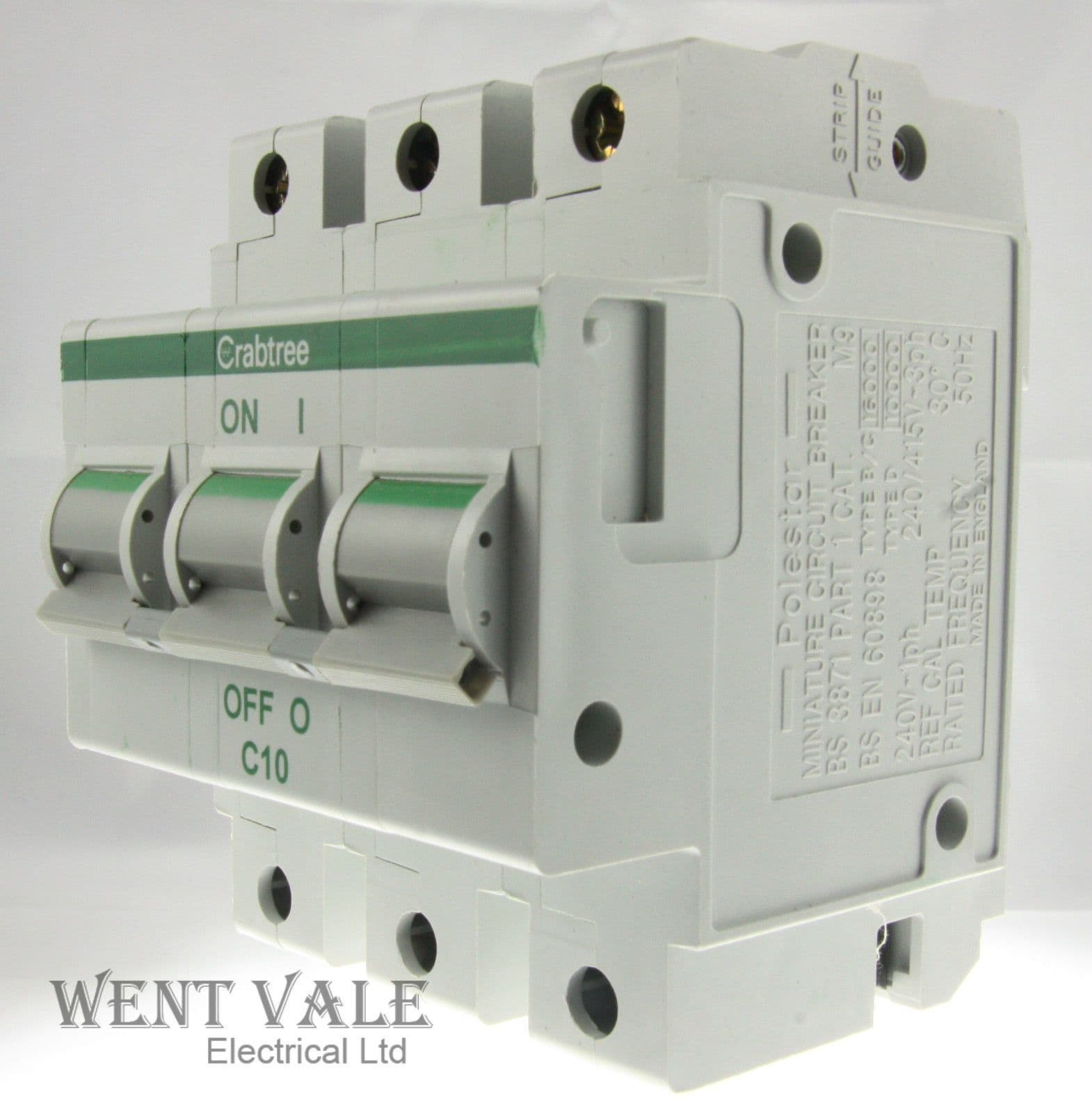 Crabtree Polestar - 63C/10 - 10a Type C Triple Pole MCB Used