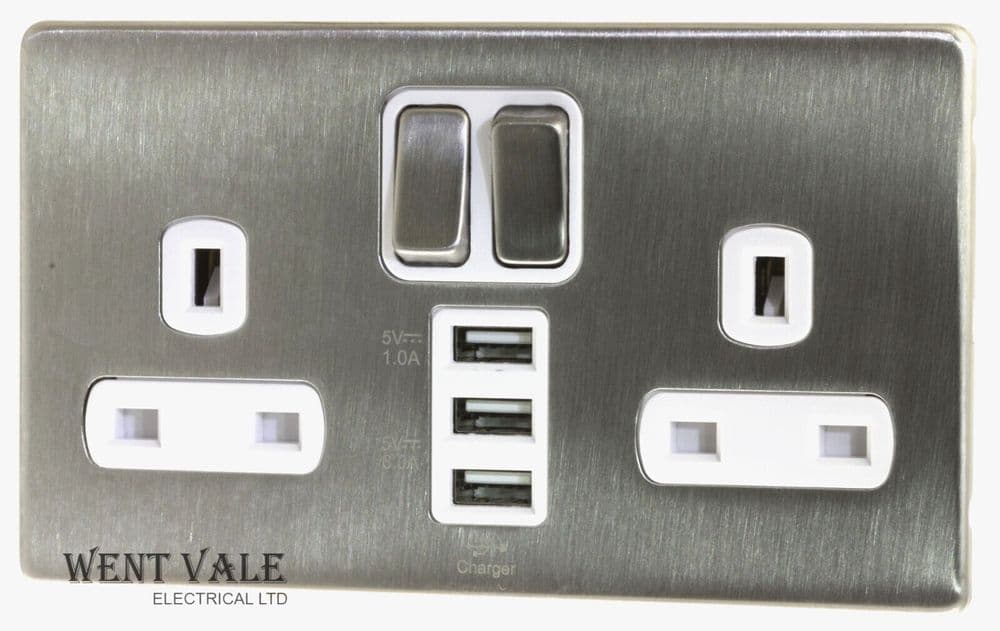 Deta Screwless - 8574SSW - 2 Gang 13a Switched Socket with 3 x USB ...