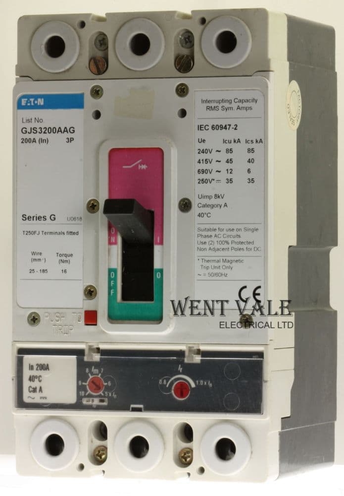 Eaton Series G - GJS3200AAG - 200a Adjustable Triple Pole MCCB with ...