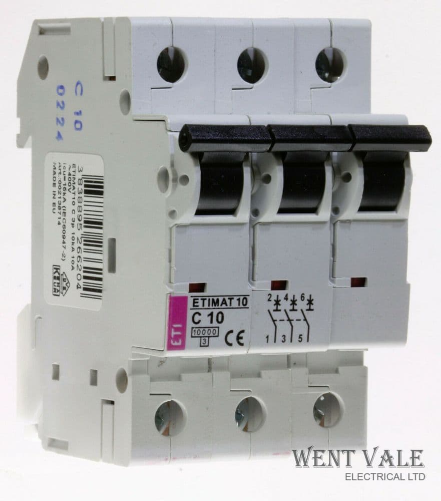 ETI ETIMAT 10 - C3010 - 10a Type C Triple Pole MCB New