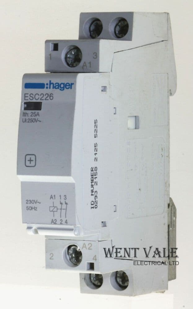 Hager - ESC226 - Double Pole 20a Normally Closed Contactor 250vac Coil Used