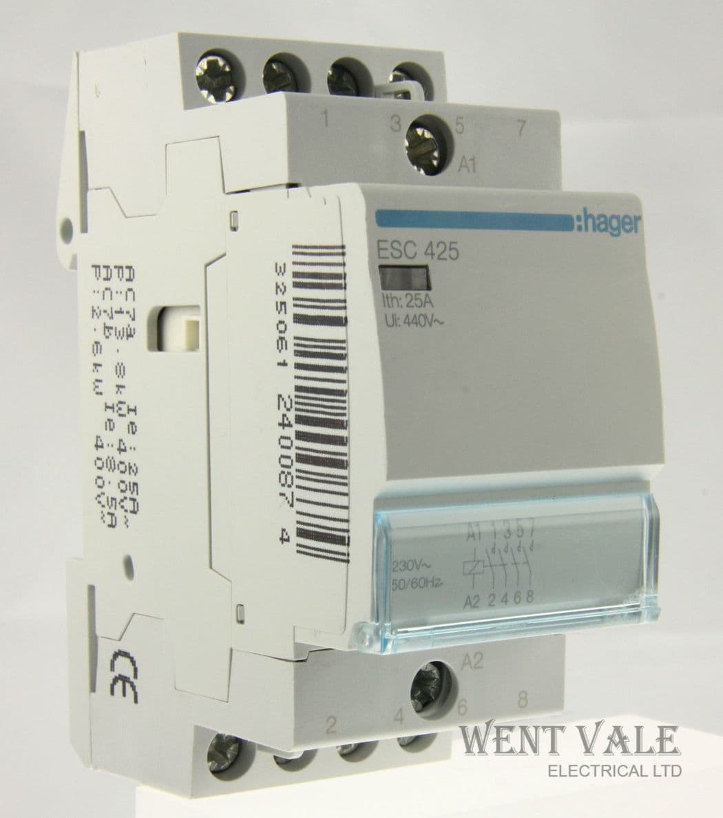 Hager ESC425 - 25a Four Pole Normally Open Contactor 230v Coil Un-used