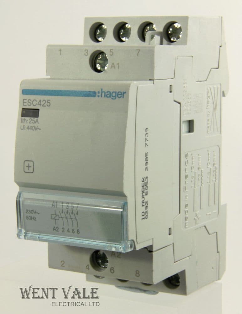 Hager ESC425 - 25a Four Pole Normally Open Contactor 230v Coil Used