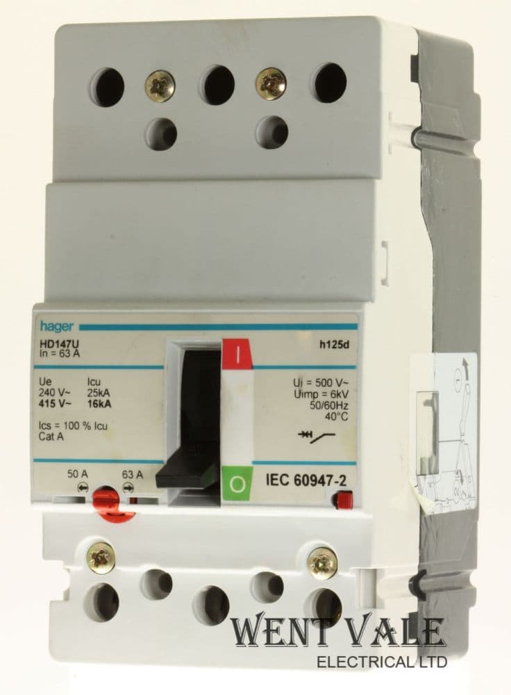 Hager - H125D - HD147U - 314202 - 63a Triple Pole Cat A MCCB New in Box