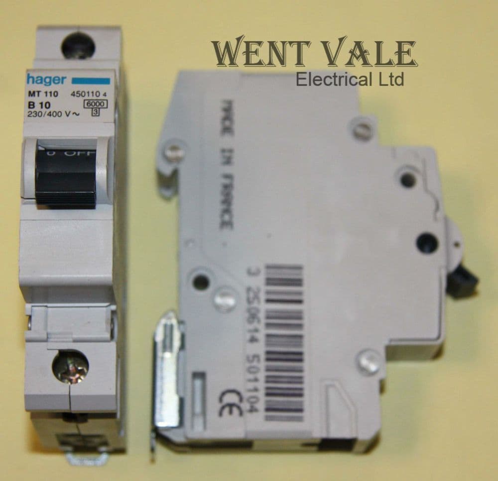 Hager MT110 - 10a Type B Single Pole MCB Unused