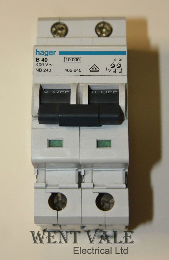 Hager NB240 - 40a Type B Double Pole MCB Un-used