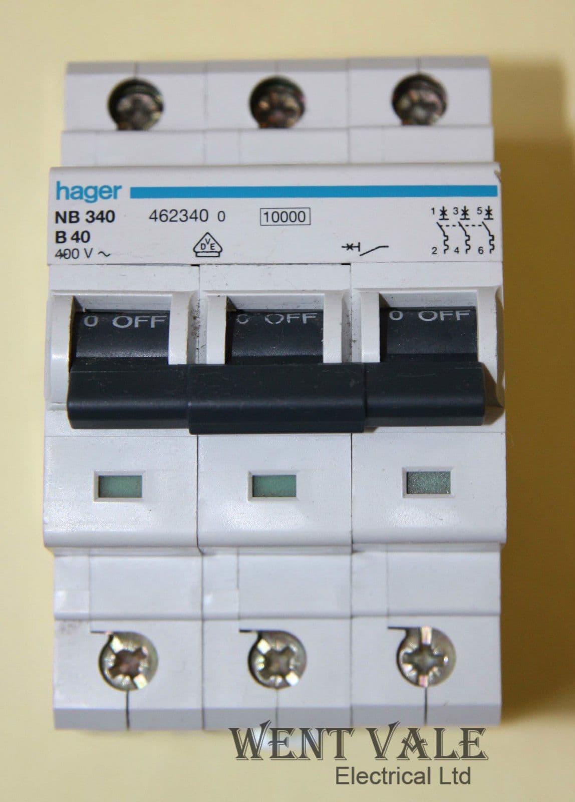 Hager NB340 - 40a Type B Triple Pole MCB Used