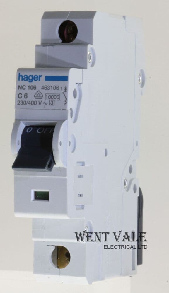 Hager NC106-463106-1 - 6a Type C Single Pole MCB Used