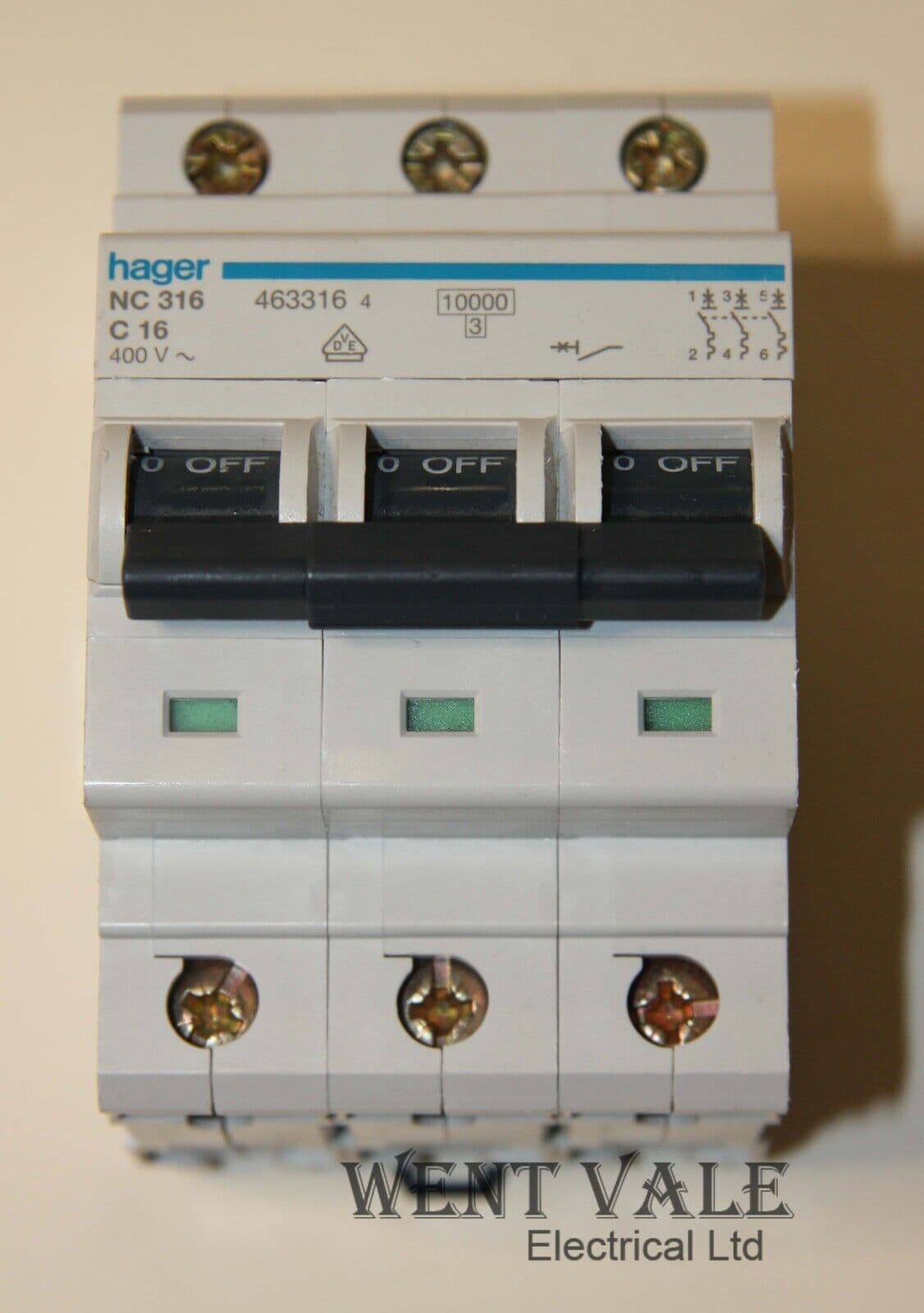 Hager NC316 - 16a Type C Triple Pole MCB Used