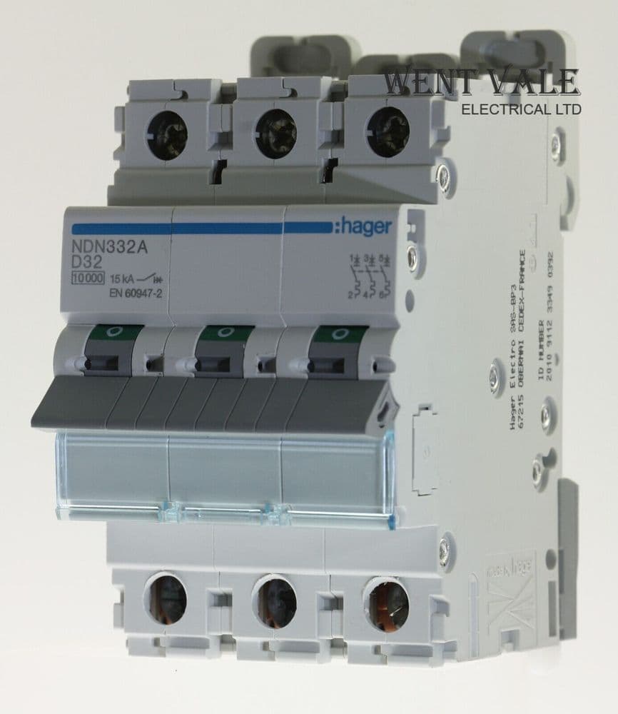Hager NDN332 - 32a Type D Triple Pole MCB Unused