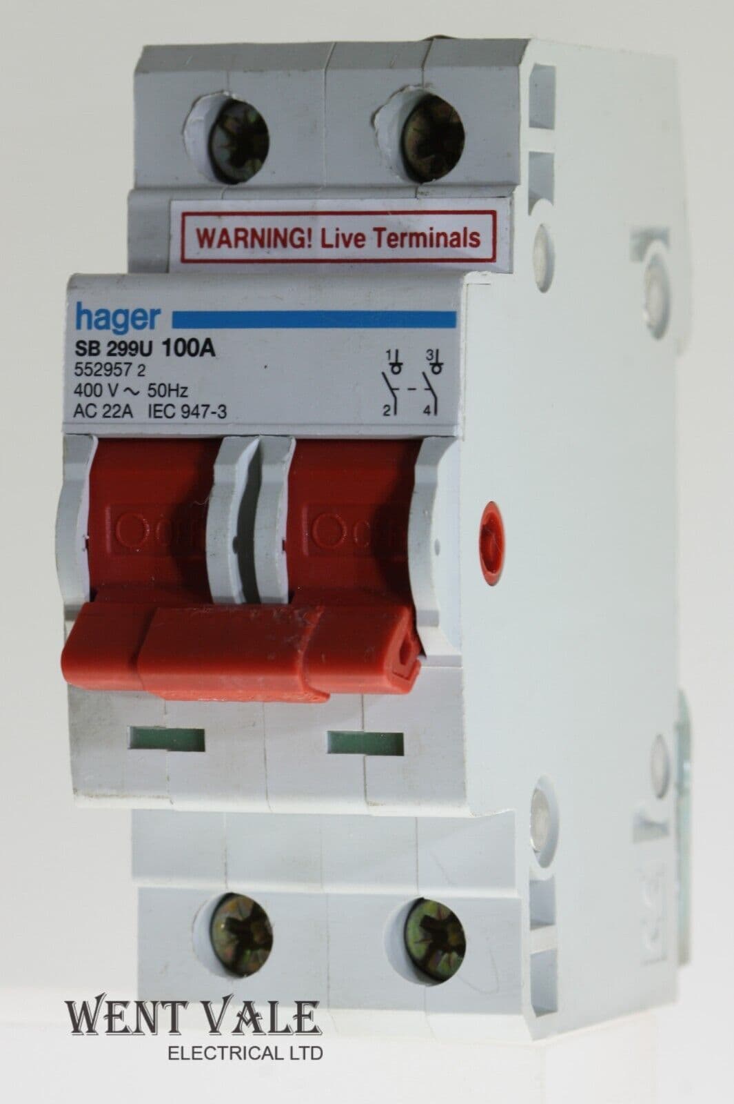 Hager SB 299U - 552957 2 - Mk 2 - 100a Double Pole Switch Disconnector Used