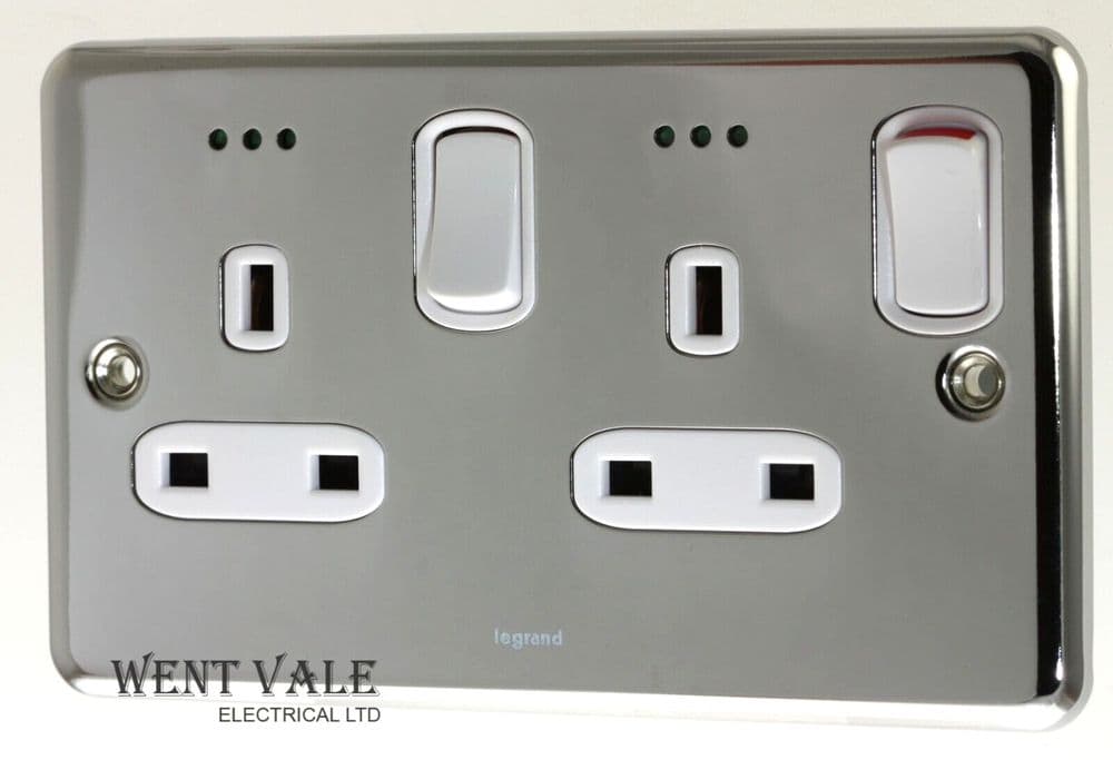 Legrand Synergy - 7332 71 - Polished Steel 13a Twin D/Pole Switched ...