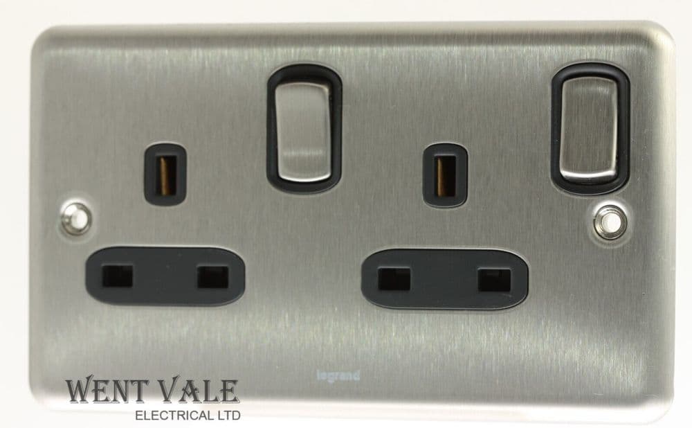 Legrand Synergy Authentic Range - 8330 70 - Brushed Steel 13a Twin Socket