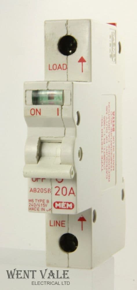 MEM/Delta 2000 - AB20SB - 20a Type B Single Pole MCB Used 1