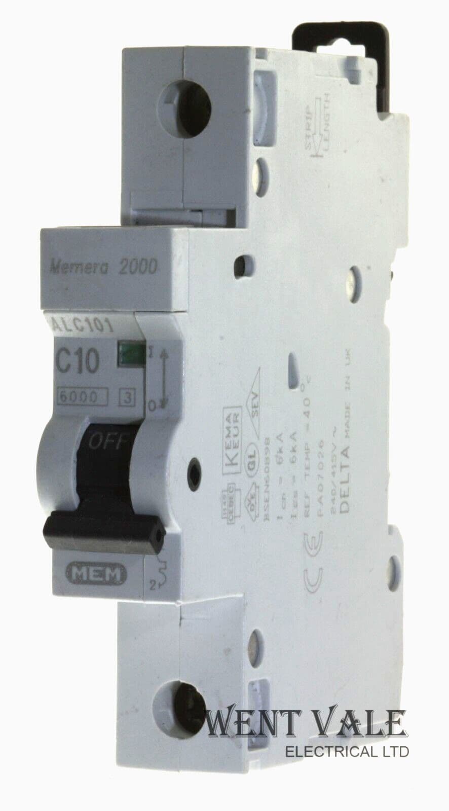 MEM Memera 2000 - ALC101 - 10a Type C Single Pole MCB Used