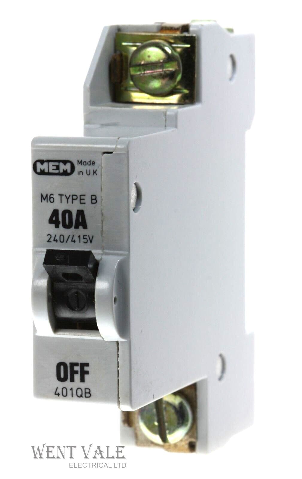 MEM Memera 21 - 401QB - 40a Type B Single Pole MCB Used