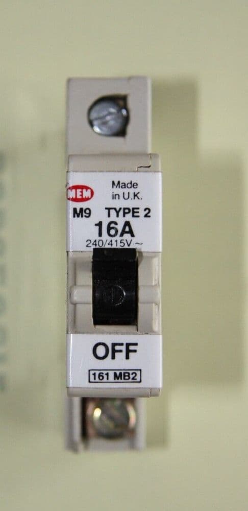 MEM Memshield 1 - 161MB2 - 16a Type 2 Single Pole MCB - Used