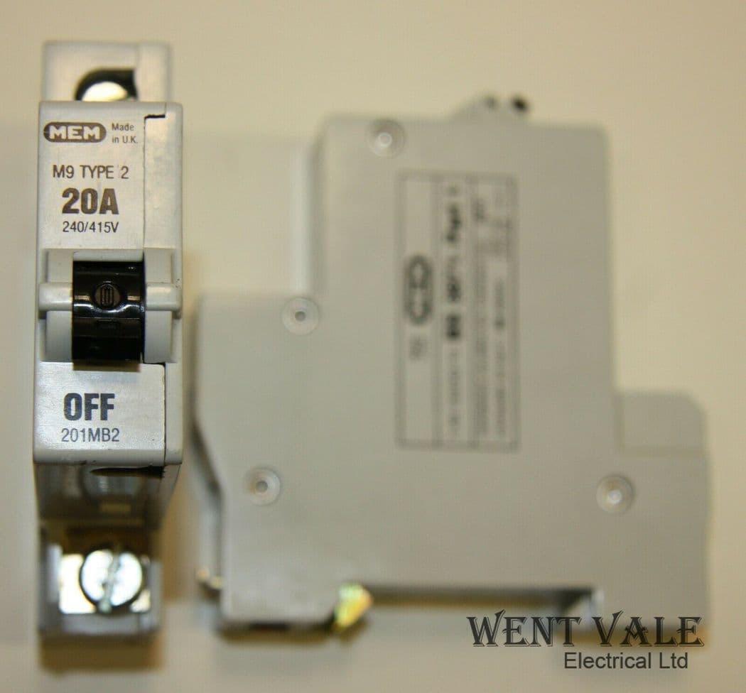 MEM Memshield 1 - 201MB2 - 20a Type 2 Single Pole MCB Used