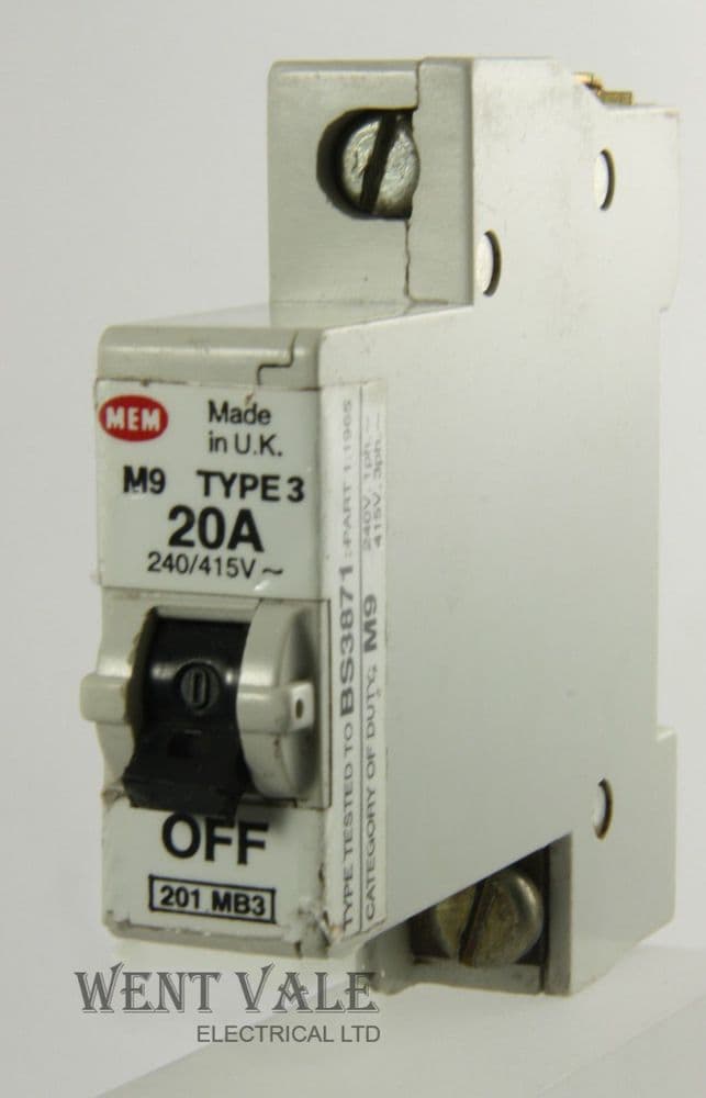MEM Memshield 1 - 201MB3 - 20a Type 3 Single Pole MCB