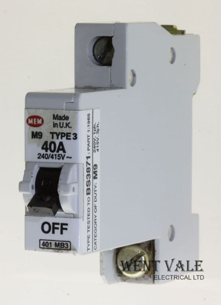 MEM Memshield 1 - 401MB3 - 40a Type 3 Single Pole MCB