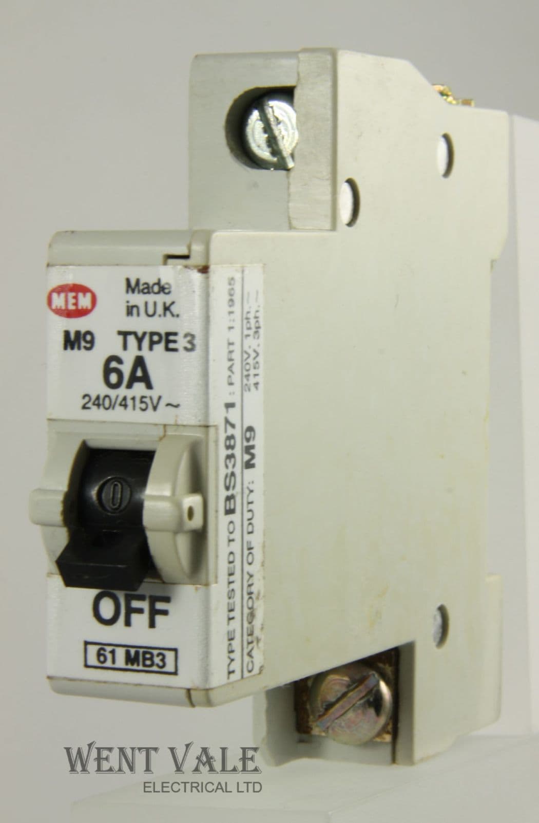 MEM Memshield 1 - 61MB3 6a Type 3 Single Pole MCB Used