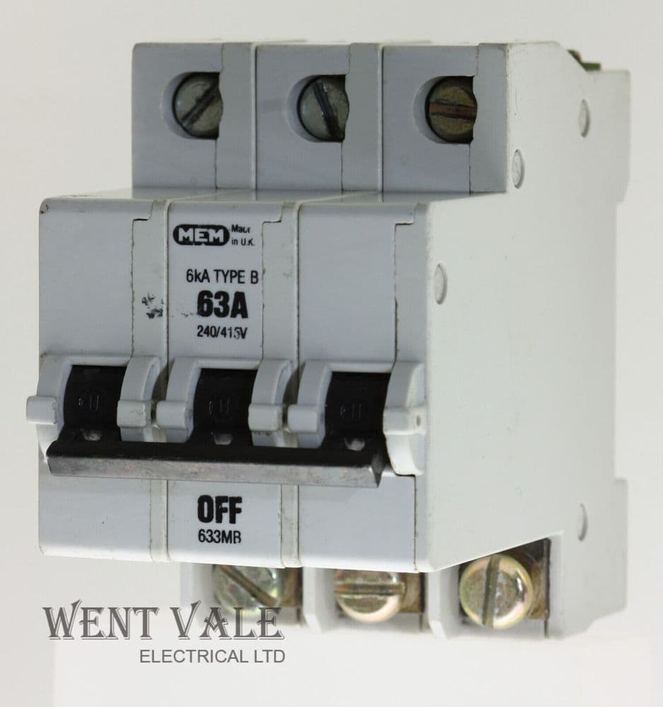 MEM Memshield 1 - 633MB - 63a Type B Triple Pole MCB Used