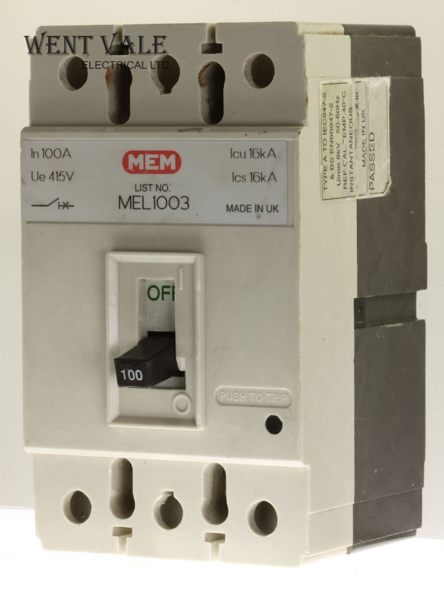 MEM Memshield 2 - MEL1003 - 100a Cat A E-Frame Triple Pole MCCB Used