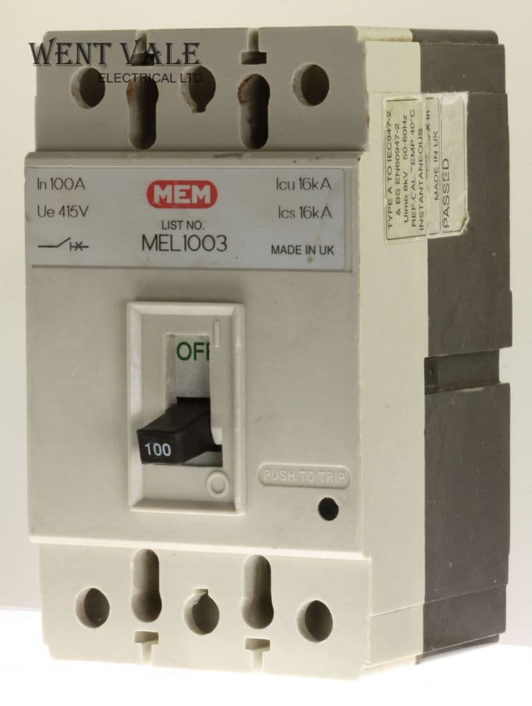 MEM Memshield 2 - MEL1003 - 100a Cat A E-Frame Triple Pole MCCB Used