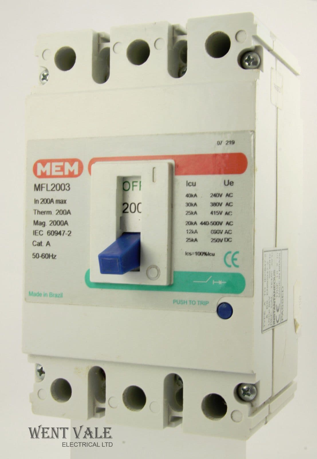 MEM Memshield 2 - MFL2003 - 200a Cat A F-Frame Triple Pole MCCB Used